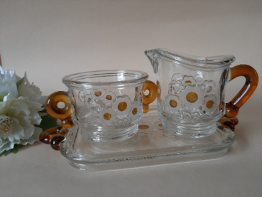 Vintage Glas Milch Zucker Set mit Tablett 70er Jahre |Nice Deko